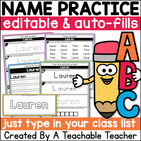 A Magical Set of Name Practice Worksheets- Editable – A Teachable Teacher