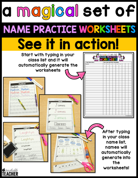 A Magical Set of Name Practice Worksheets- Editable – A Teachable Teacher