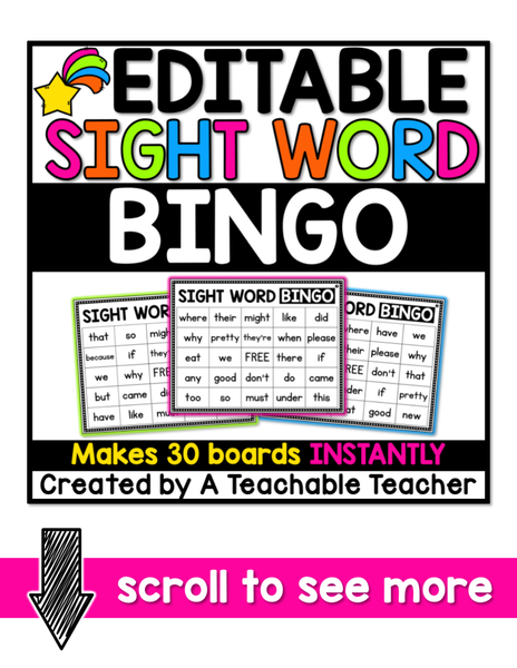 Editable High Frequency Word Bingo for YOUR High Frequency Words! – A ...