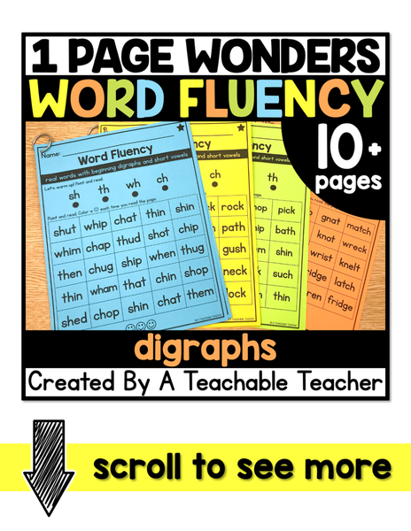 1 Page Wonders for Building Word Fluency - Digraphs – A Teachable Teacher