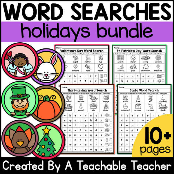 Holiday Themed Word Search BUNDLE – A Teachable Teacher