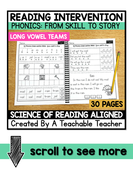 Long Vowel Team Words- Worksheets for Reading Intervention – A ...