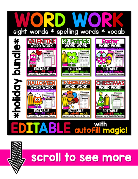 Editable Holiday Word Work- The BUNDLE – A Teachable Teacher