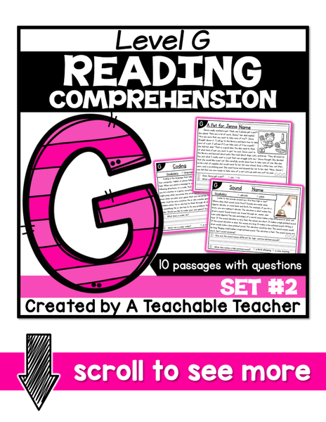 Level G Reading Comprehension Passages and Questions - Set Two – A ...