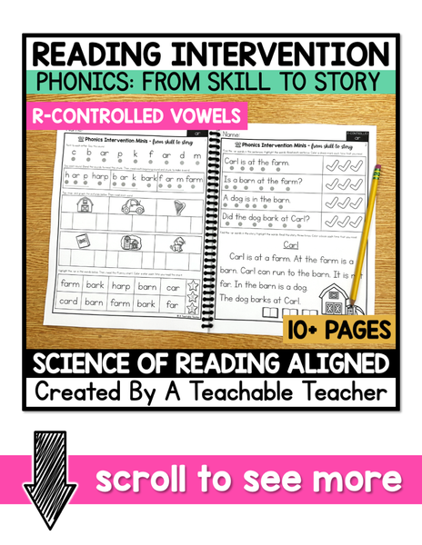 R-Controlled Vowels Words- Worksheets for Reading Intervention – A ...