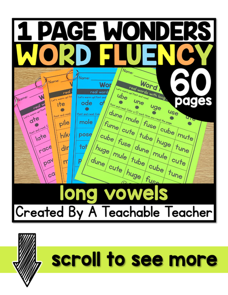 1 Page Wonders for Building Word Fluency - Long Vowels – A Teachable ...