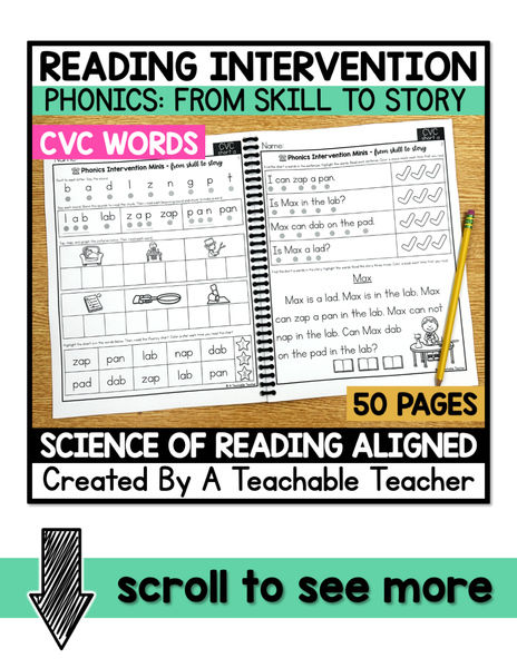 CVC Words Worksheets for CVC Reading Intervention – A Teachable Teacher