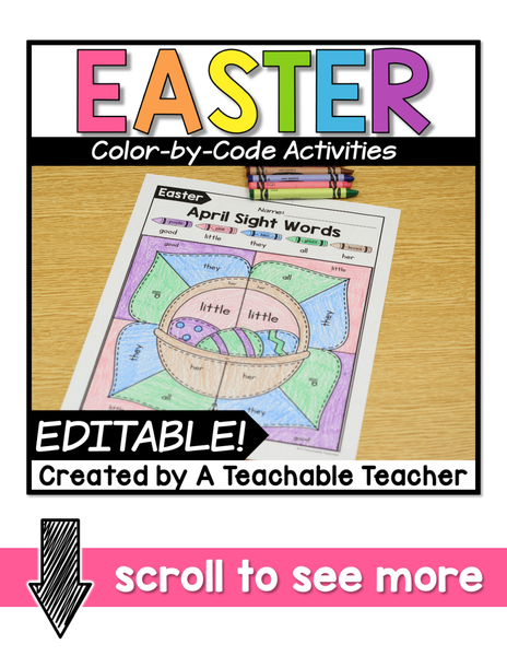 Editable Easter Color-by-Code Activities – A Teachable Teacher