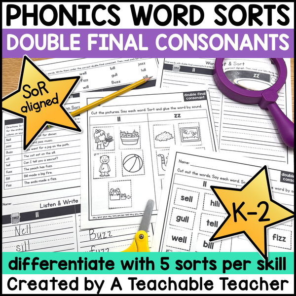 Double Final Consonants Word Sorts | Phonics & Decodable Intervention ...