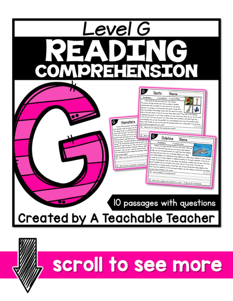 Level G Reading Comprehension Passages and Questions – A Teachable Teacher