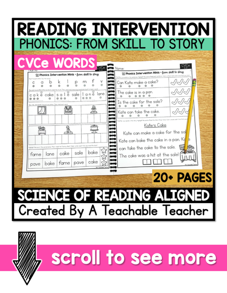 CVCe Words- Worksheets for Reading Intervention – A Teachable Teacher