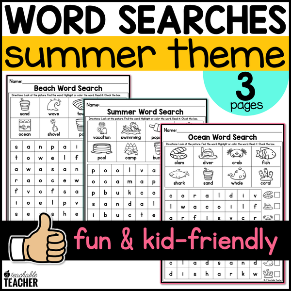 Summer Themed Word Searches – A Teachable Teacher