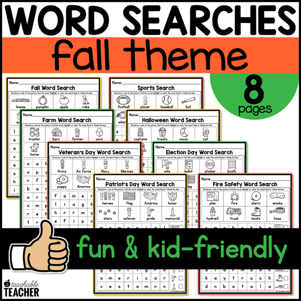 Fall Themed Word Searches – A Teachable Teacher