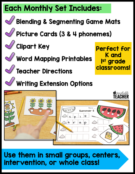 Phonemic Awareness Games Blending & Segmenting Mats - The BUNDLE – A ...