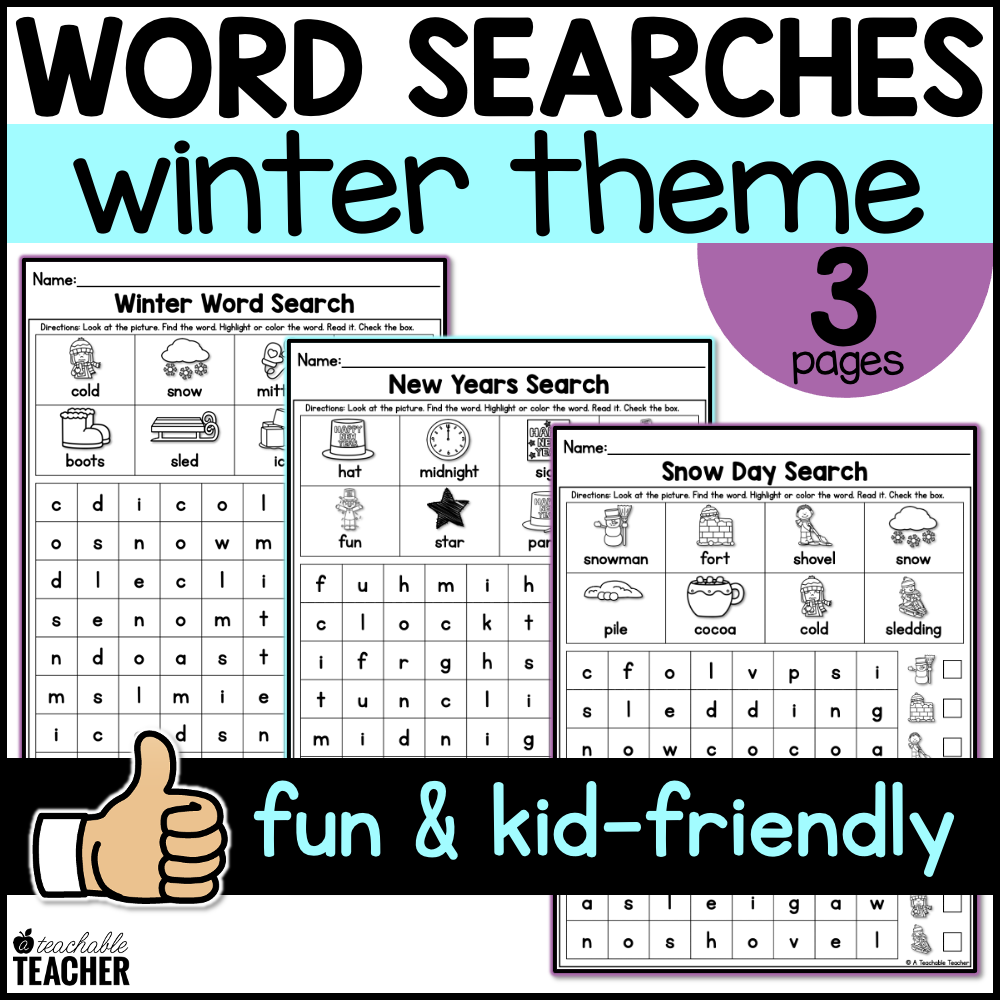 Winter Themed Word Searches – A Teachable Teacher