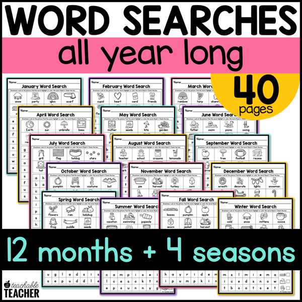 All Year Themed Word Searches – A Teachable Teacher