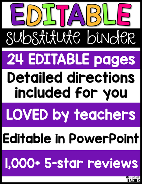 Editable Substitute Binder – A Teachable Teacher