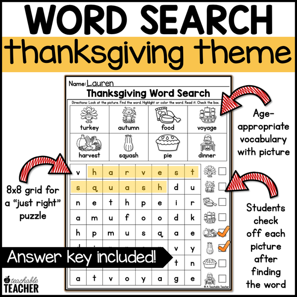 Thanksgiving Word Search – A Teachable Teacher