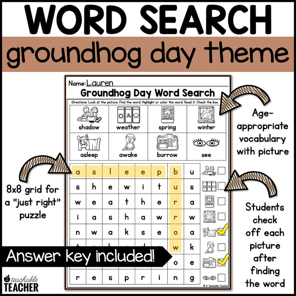 Groundhog Day Word Search – A Teachable Teacher