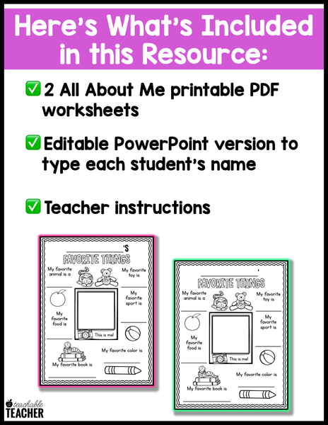 Editable All About Me – A Teachable Teacher