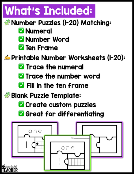Number Puzzles 1-20 - Number, Number Word, Ten Frames – A Teachable Teacher