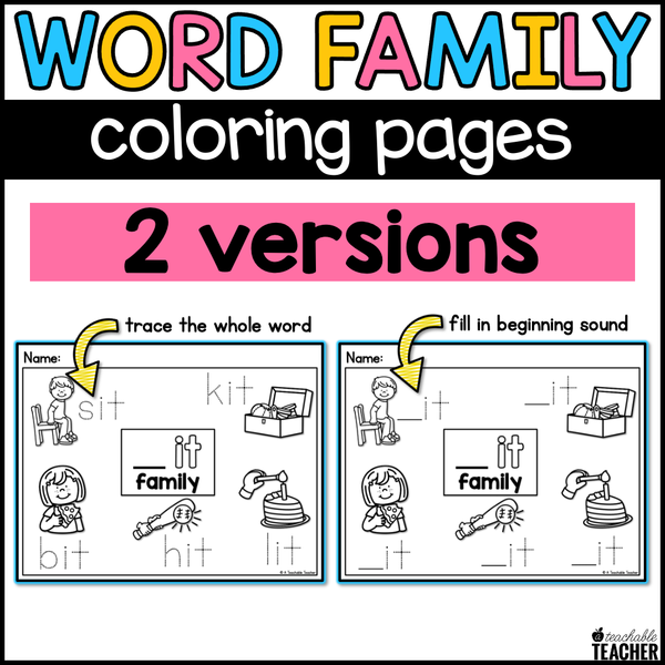 CVC Word Family Coloring Pages – A Teachable Teacher