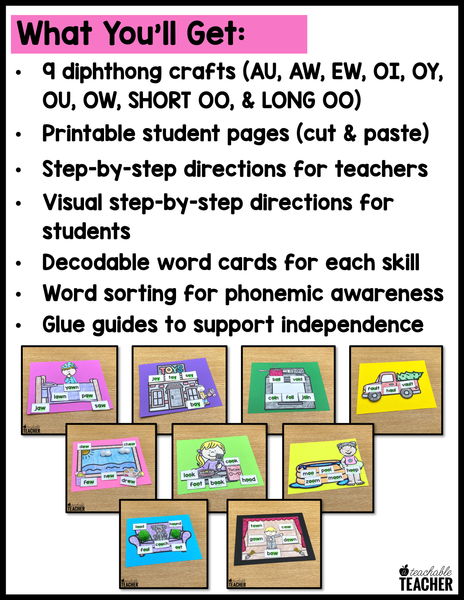 Diphthongs Phonics Crafts – A Teachable Teacher