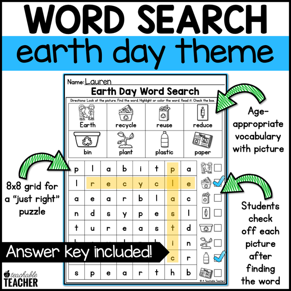 Earth Day Word Search – A Teachable Teacher