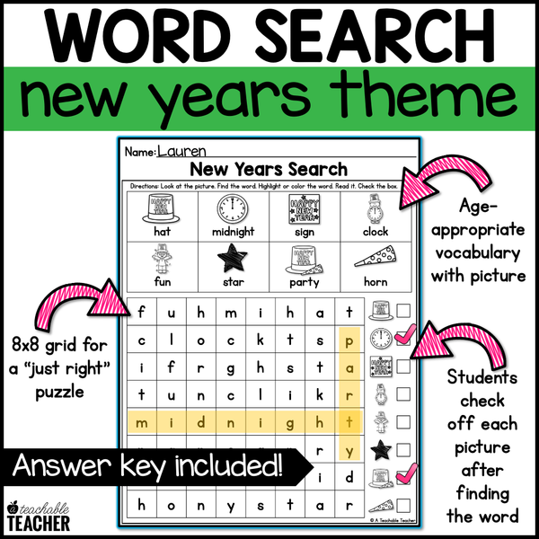 New Years Word Search – A Teachable Teacher