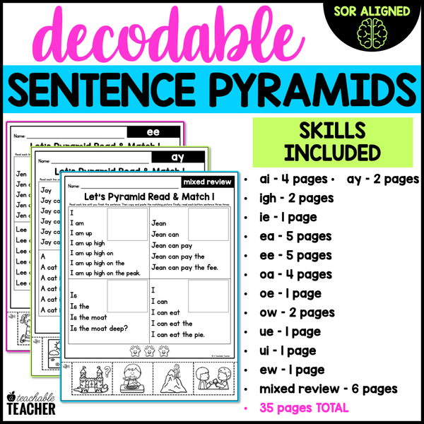 Decodable Sentence Pyramids- Long Vowel Team Words – A Teachable Teacher