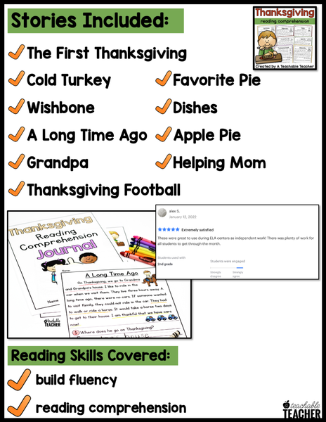 Thanksgiving Reading Comprehension – A Teachable Teacher