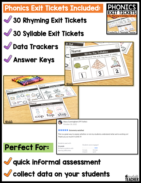 Phonics Exit Tickets - The Rhyming and Syllables Edition – A Teachable ...