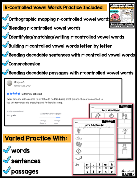 R-Controlled Vowels Phonics Worksheets - The Science of Reading – A ...