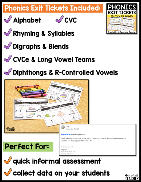 Phonics Exit Tickets- THE VERY BIG BUNDLE – A Teachable Teacher