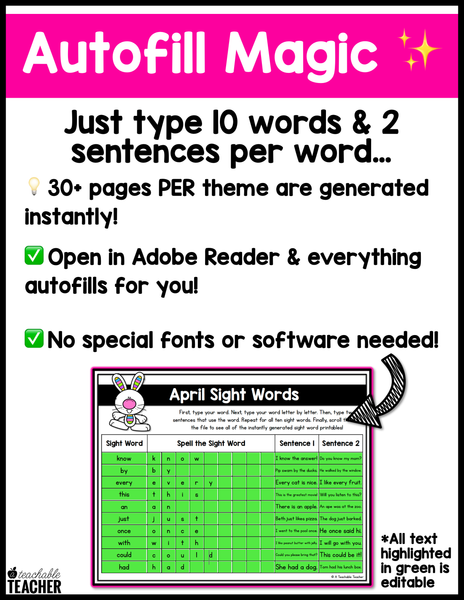 Editable Monthly High Frequency Word Printables - The BUNDLE – A ...