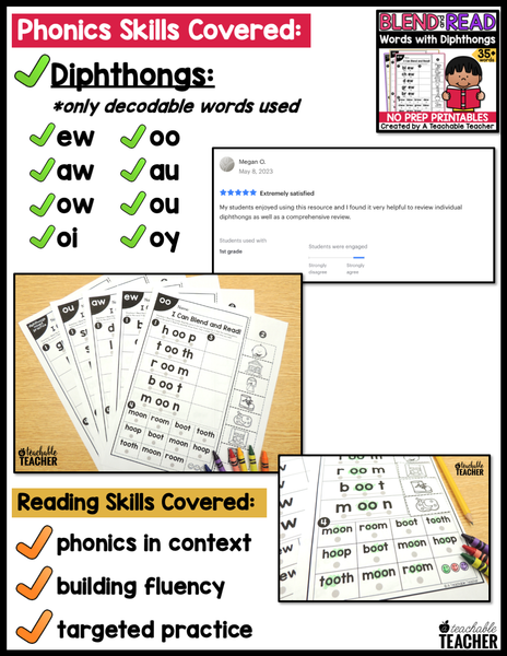 Blend and Read - Words with Diphthongs – A Teachable Teacher