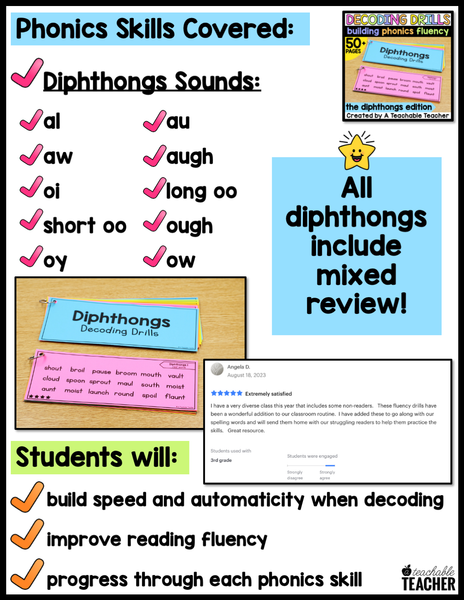 Decoding Drills for Building Phonics Fluency - The Diphthongs Edition ...