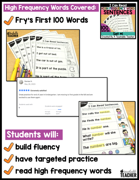 High Frequency Word Sentences for Fluency- Set #1 – A Teachable Teacher
