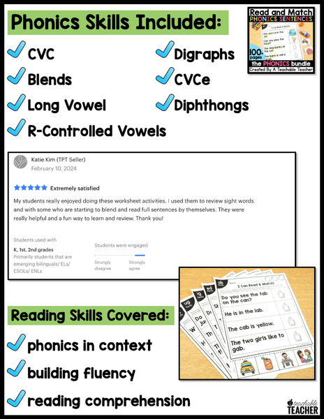 Read and Match Phonics Sentences- The BUNDLE – A Teachable Teacher