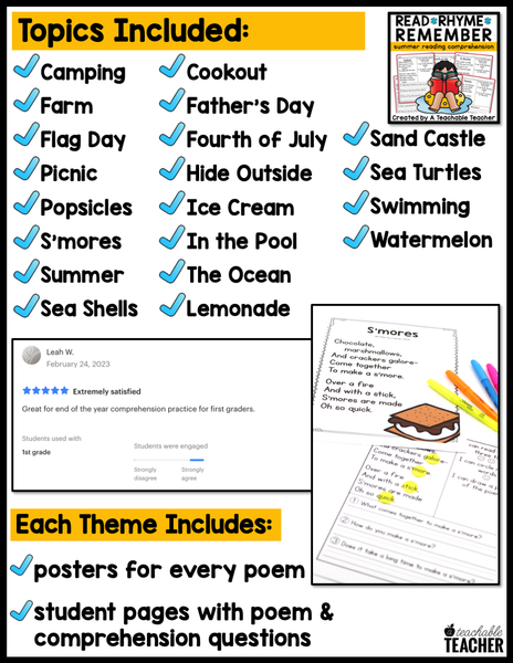 Read Rhyme Remember - Summer Reading Comprehension – A Teachable Teacher