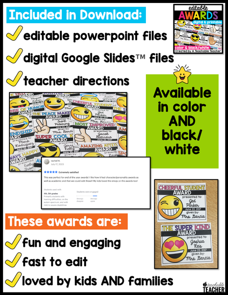 Editable Emoji End of the Year Awards – A Teachable Teacher