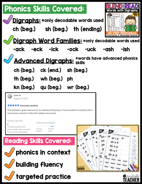 Blend and Read - Words with Digraphs – A Teachable Teacher