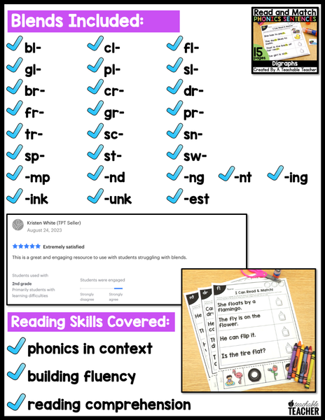 Read and Match Phonics Sentences - Blends – A Teachable Teacher