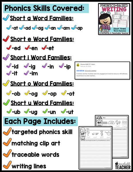 Phonics Based Writing - Short Vowel Word Families – A Teachable Teacher