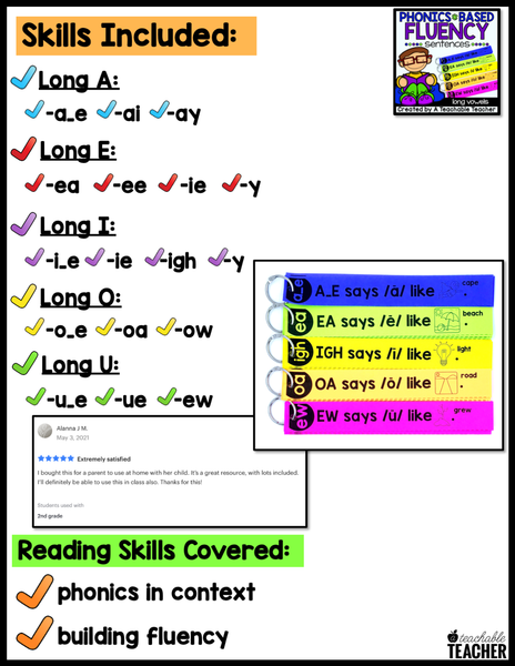 Phonics Based Fluency Sentences - Long Vowels – A Teachable Teacher