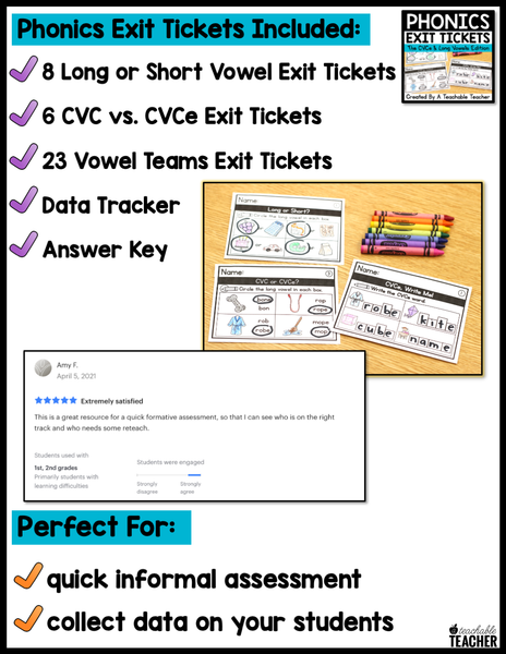 Phonics Exit Tickets - The CVCe and Long Vowels Edition – A Teachable ...