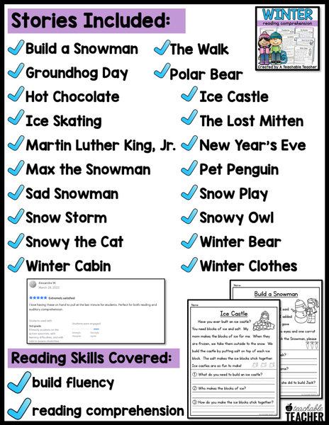 Winter Reading Comprehension – A Teachable Teacher