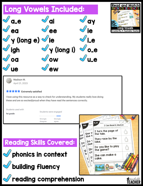 Read and Match Phonics Sentences - Long Vowels – A Teachable Teacher