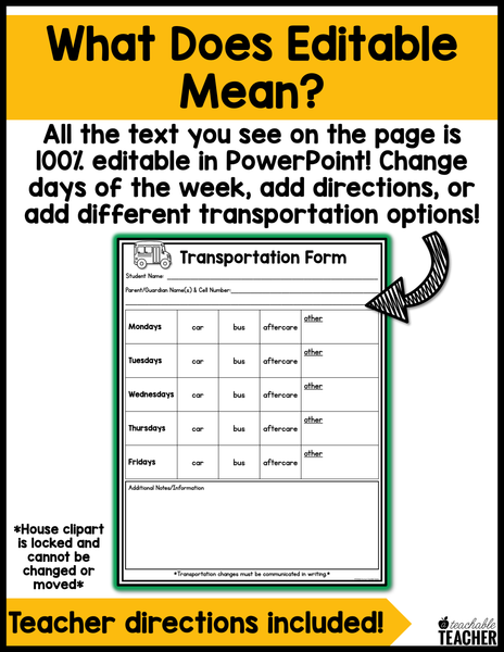 Editable Back-to-School Transportation Form – A Teachable Teacher