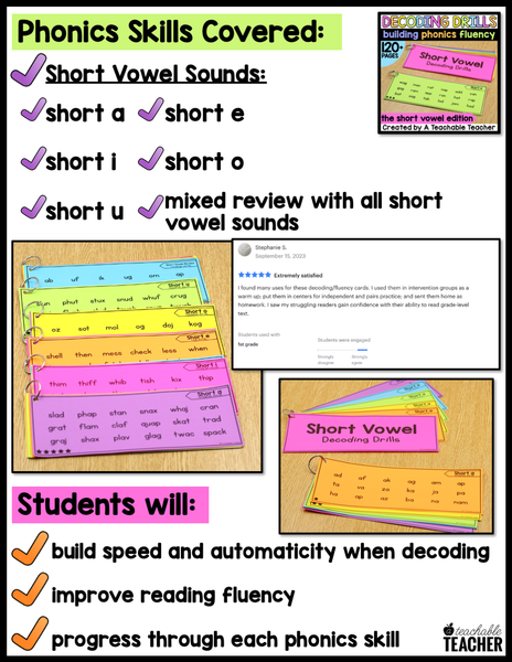 Decoding Drills for Building Phonics Fluency - The Short Vowel Edition ...